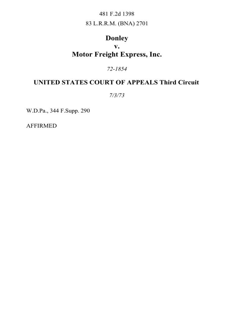 Donley v. Motor Freight Express, Inc, 481 F.2d 1398, 3rd Cir. (1973) | PDF