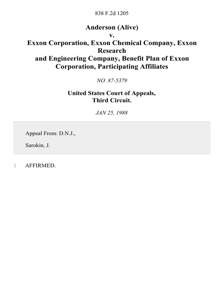 Anderson (Alive) v. Exxon Corporation, Exxon Chemical Company, Exxon ...