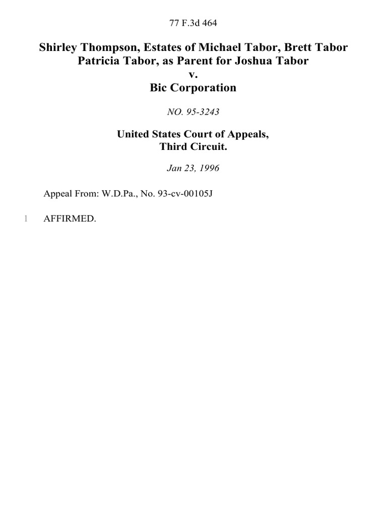 Shirley Thompson, Estates of Michael Tabor, Brett Tabor Patricia Tabor ...