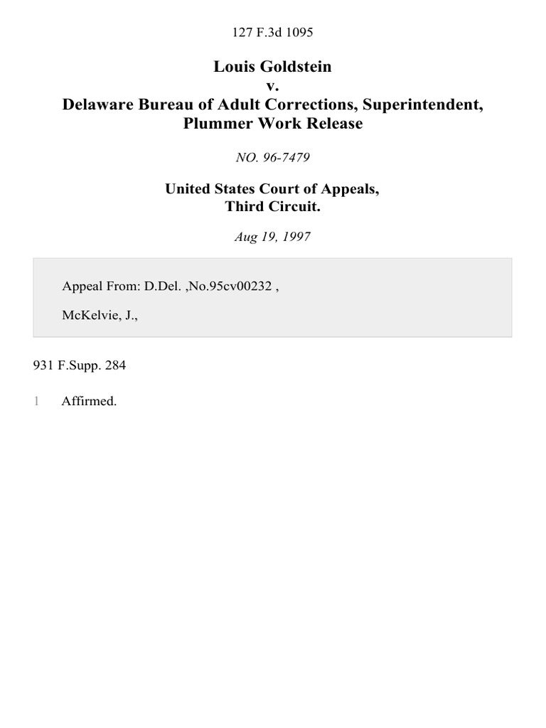 Louis Goldstein v. Delaware Bureau of Adult Corrections, Superintendent ...