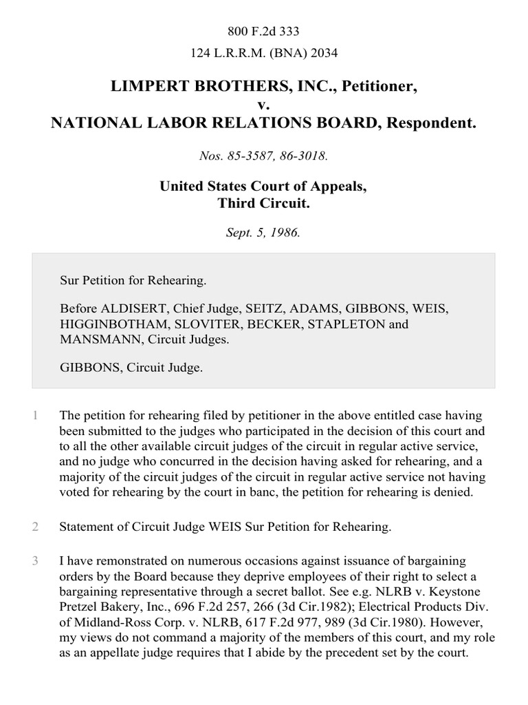 Limpert Brothers, Inc. v. National Labor Relations Board, 800 F.2d 333, 3rd Cir. (1986) | PDF