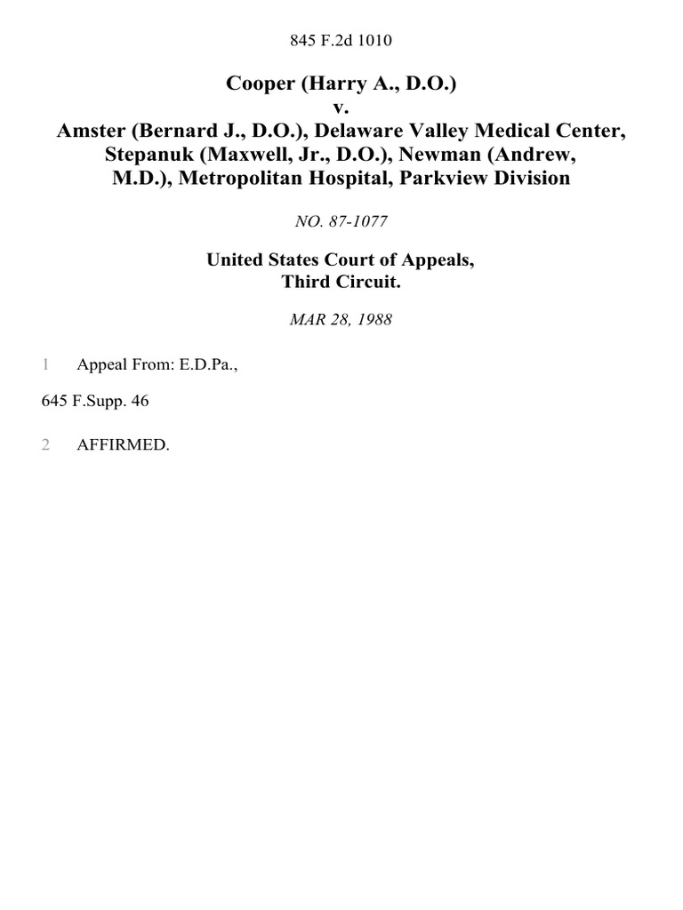 Cooper (Harry A., d.o.) v. Amster (Bernard J., d.o.), Delaware Valley ...