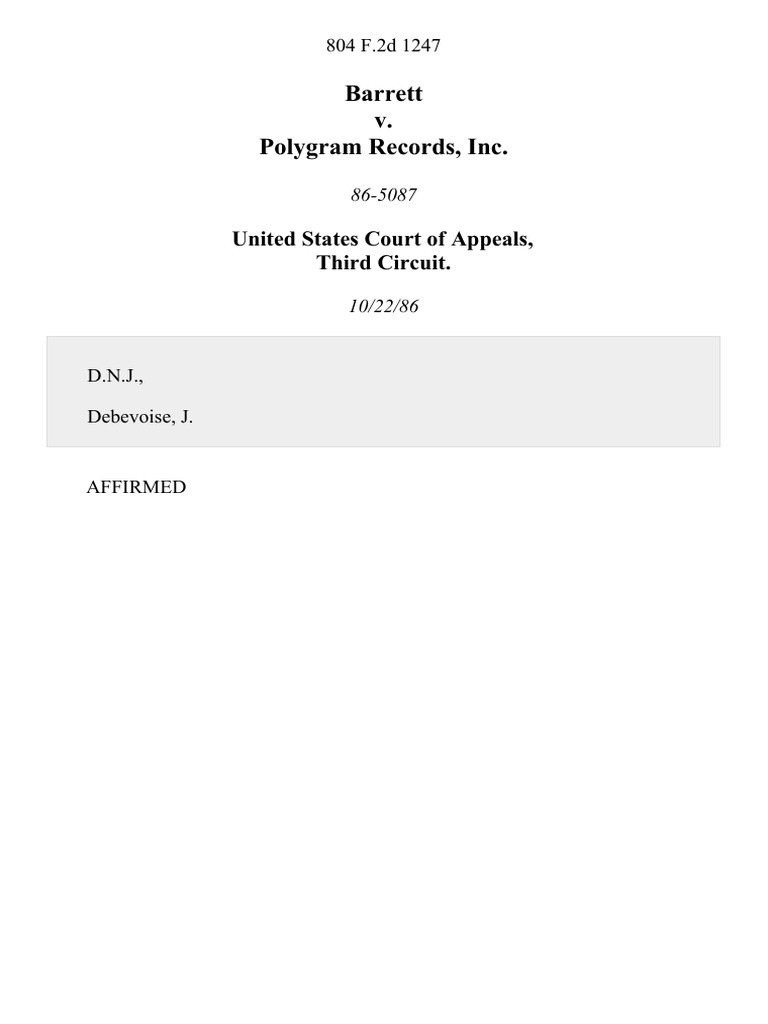 Barrett v. Polygram Records Case Summary | PDF