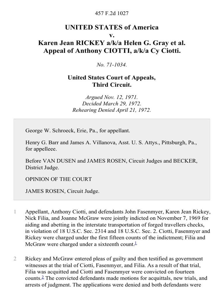 United States v. Karen Jean Rickey A/K/A Helen G. Gray Appeal of ...