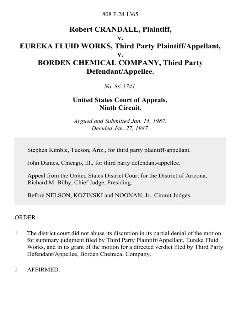 Robert Crandall v. Eureka Fluid Works, Third Party v. Borden Chemical Company, Third Party, 808 ...
