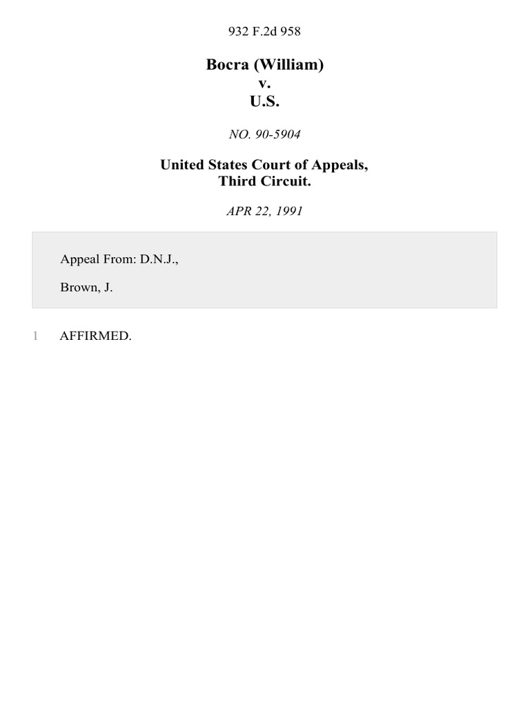 Bocra (William) v. United States, 932 F.2d 958, 3rd Cir. (1991) | PDF