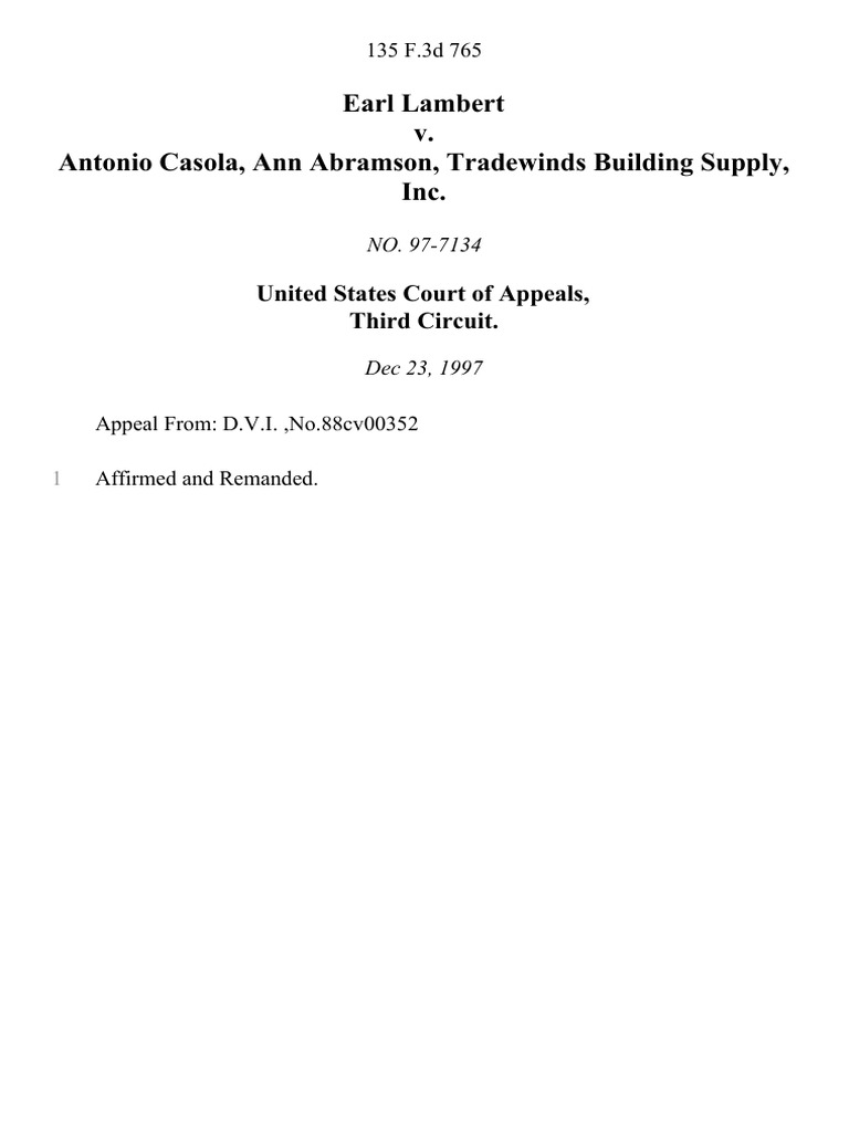 Earl Lambert v. Antonio Casola, Ann Abramson, Tradewinds Building ...
