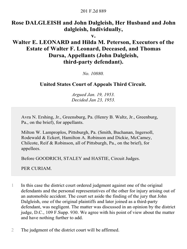 Dalgleish v. Leonard: Auto Accident Appeal | PDF