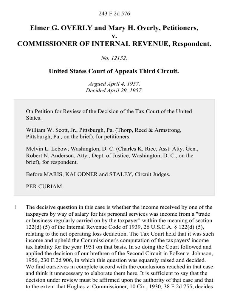 Elmer G. Overly and Mary H. Overly v. Commissioner of Internal Revenue ...