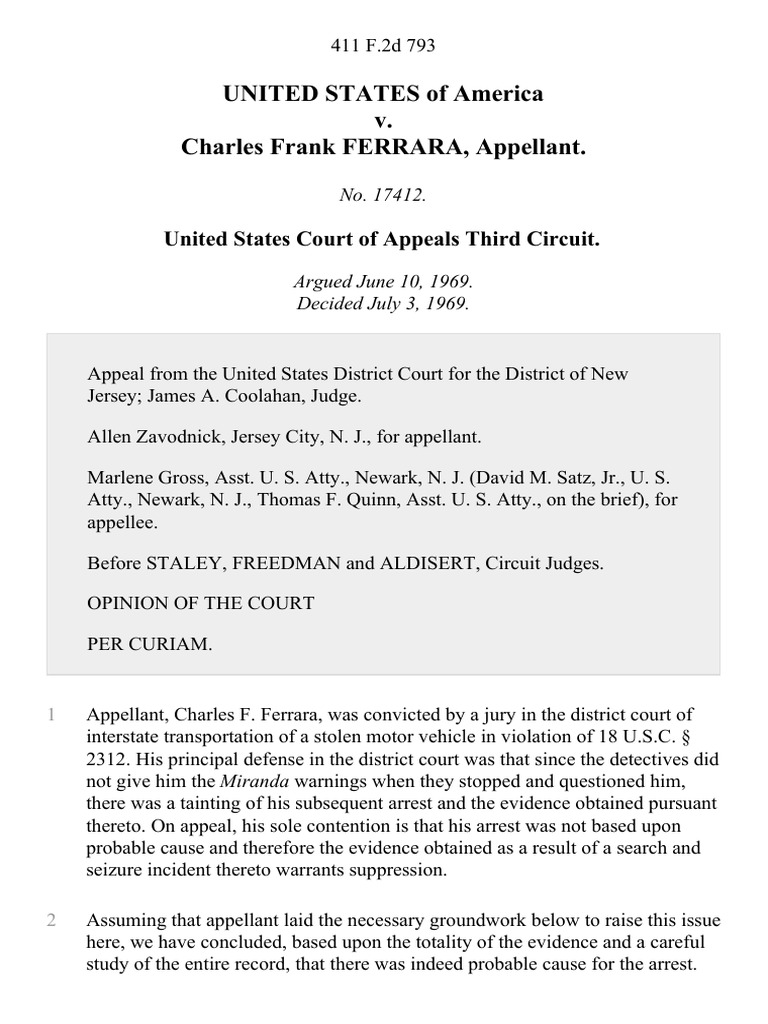 United States v. Charles Frank Ferrara, 411 F.2d 793, 3rd Cir. (1969) | PDF