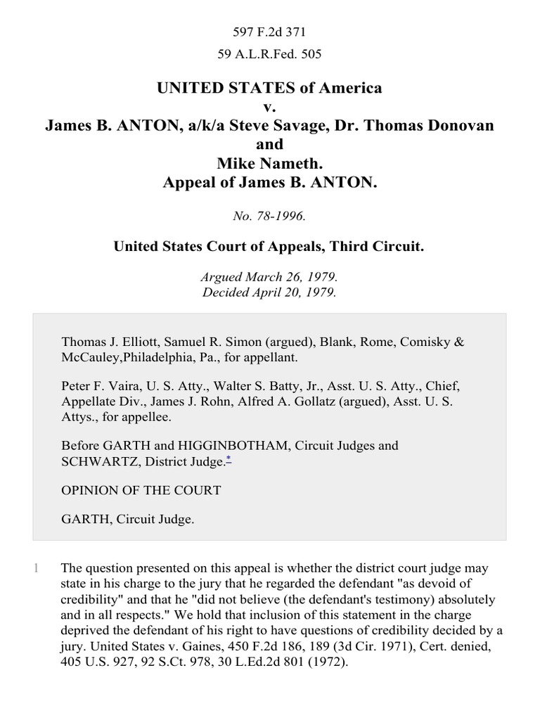 United States v. James B. Anton, A/K/A Steve Savage, Dr. Thomas Donovan ...