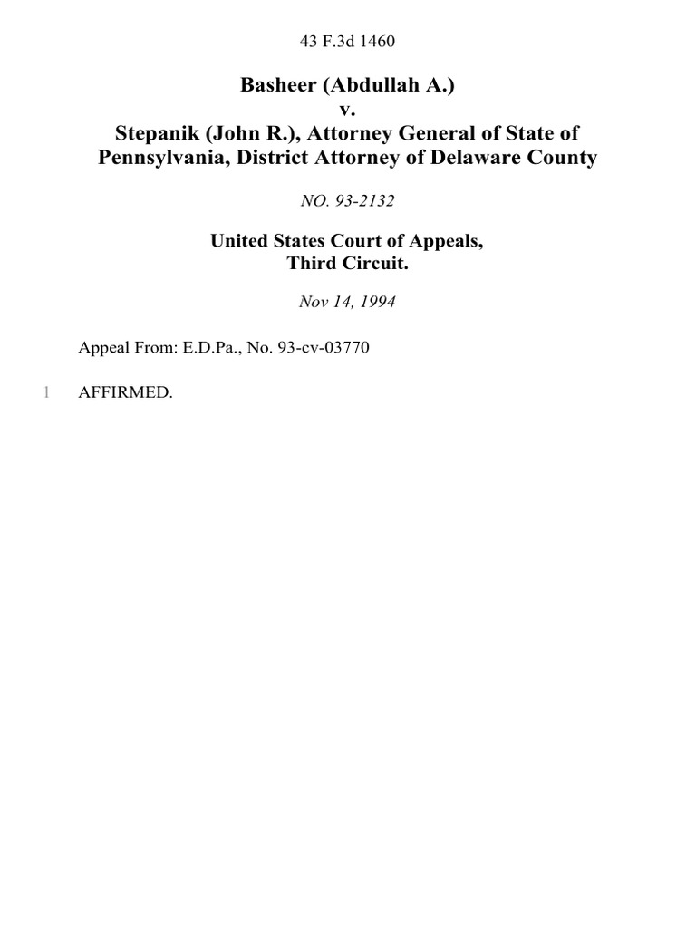 Basheer (Abdullah A.) v. Stepanik (John R.), Attorney General of State ...