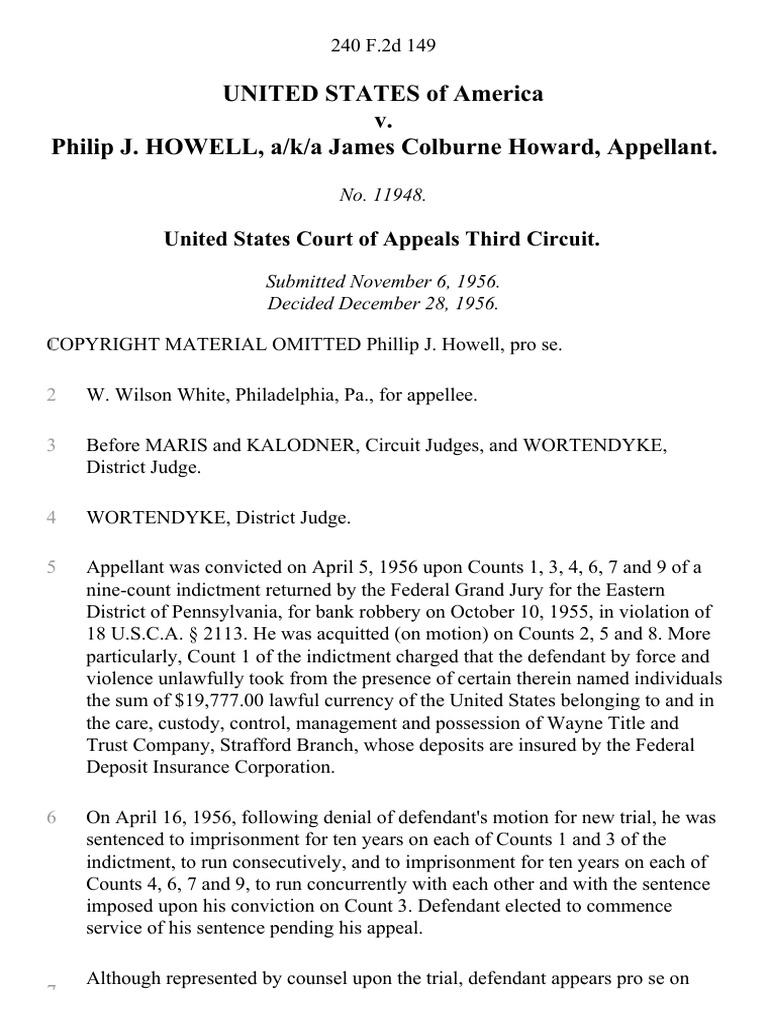 United States v. Philip J. Howell, A/K/A James Colburne Howard, 240 F ...