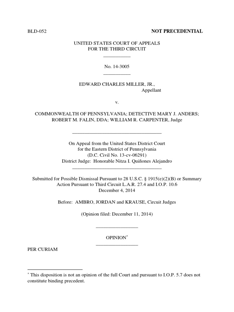 Edward Miller, Jr. v. Commonwealth of Pennsylvania, 3rd Cir. (2014 ...