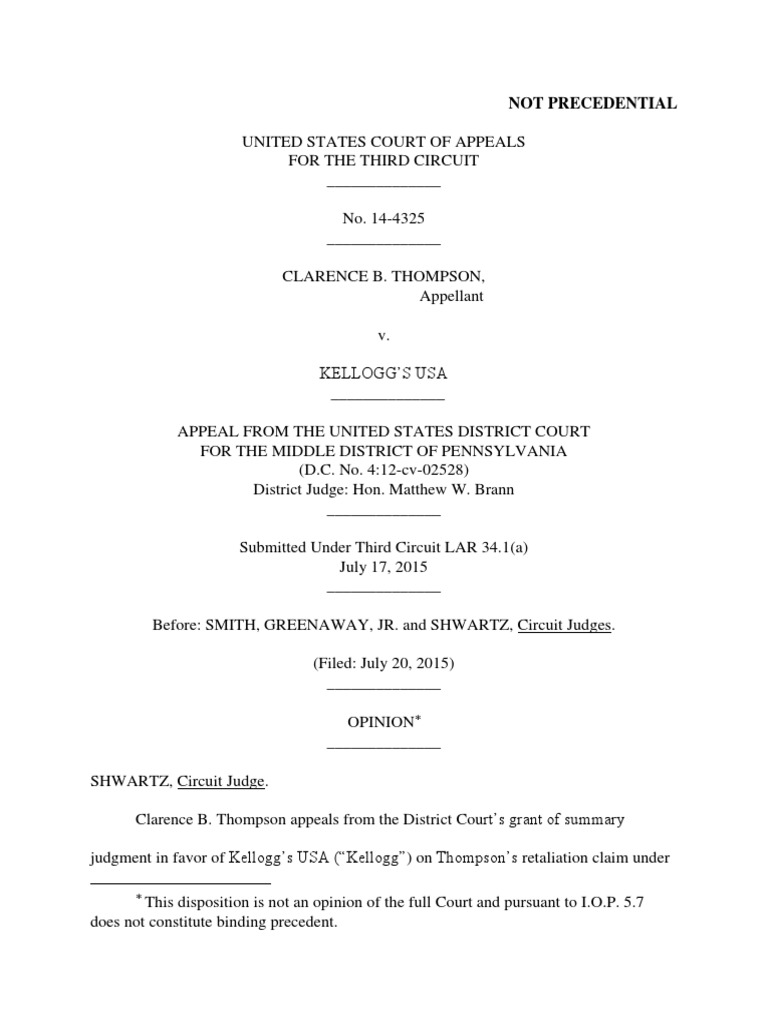 Not Precedential | PDF | Summary Judgment | Civil Rights Act Of 1964