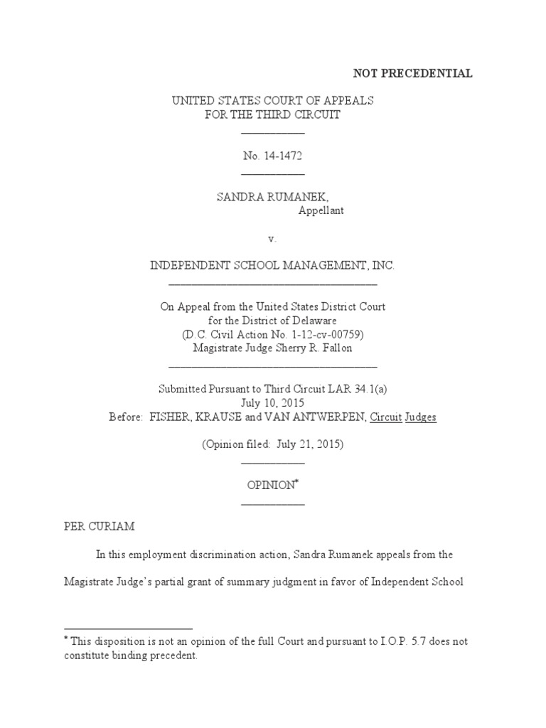 Not Precedential | PDF | Summary Judgment | Americans With Disabilities ...