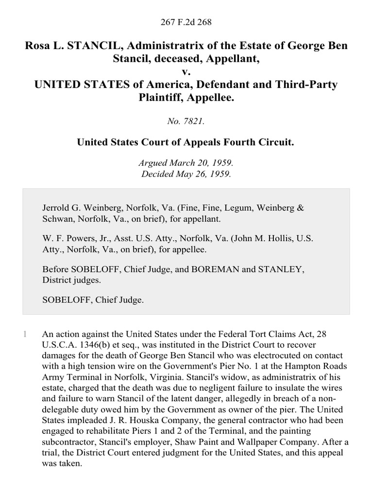 Rosa L. Stancil, Administratrix of The Estate of George Ben Stancil ...