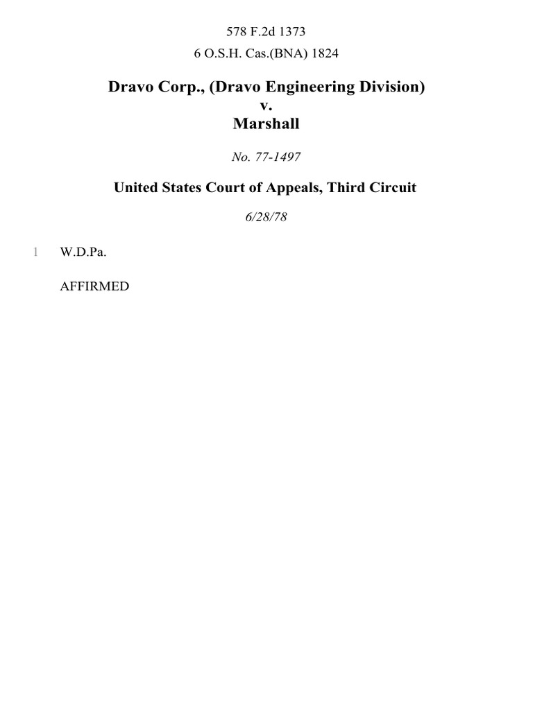 Dravo Corp. v. Marshall Case Summary | PDF