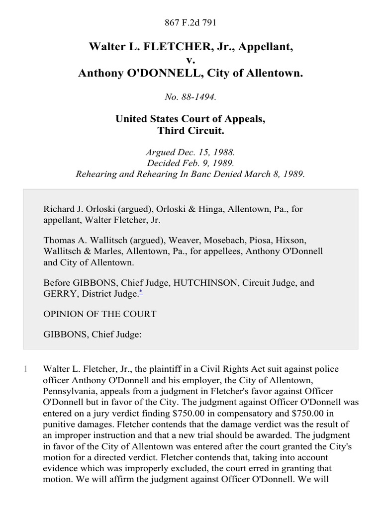 Walter L. Fletcher, Jr. v. Anthony O'donnell, City of Allentown, 867 F ...