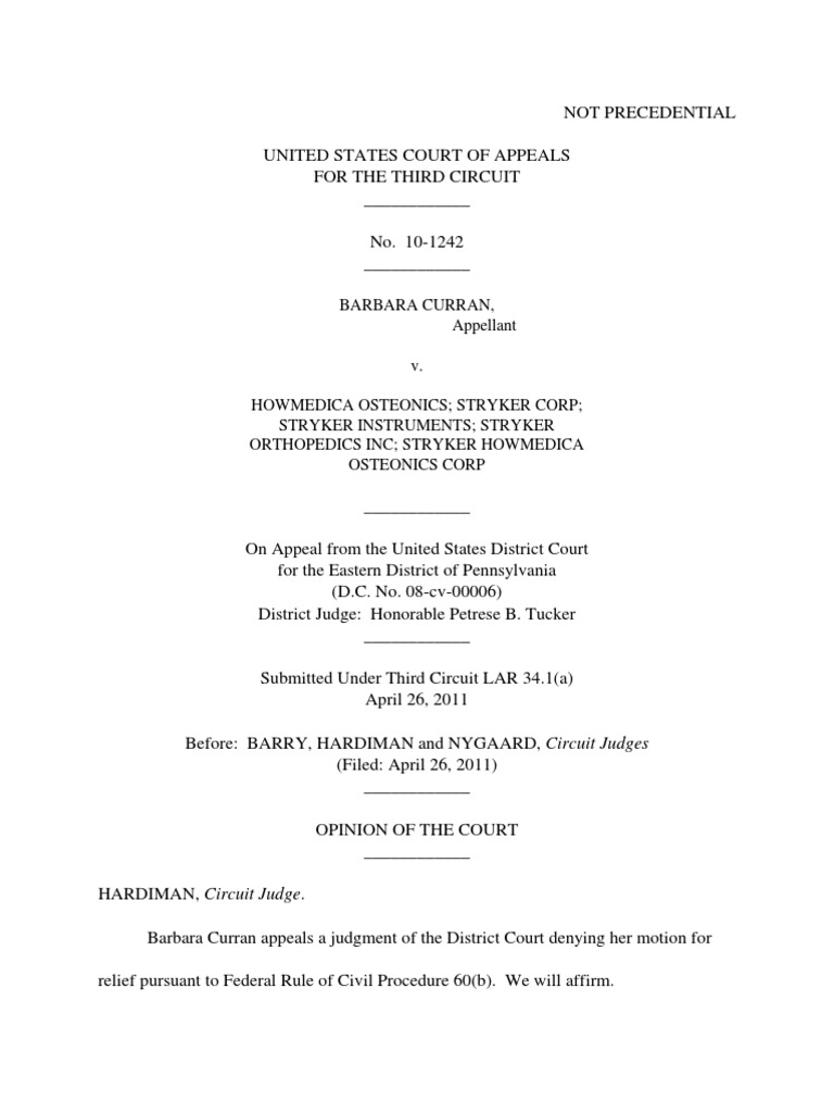 Barbara Curran v. Howmedica Osteonics, 3rd Cir. (2011) | PDF ...
