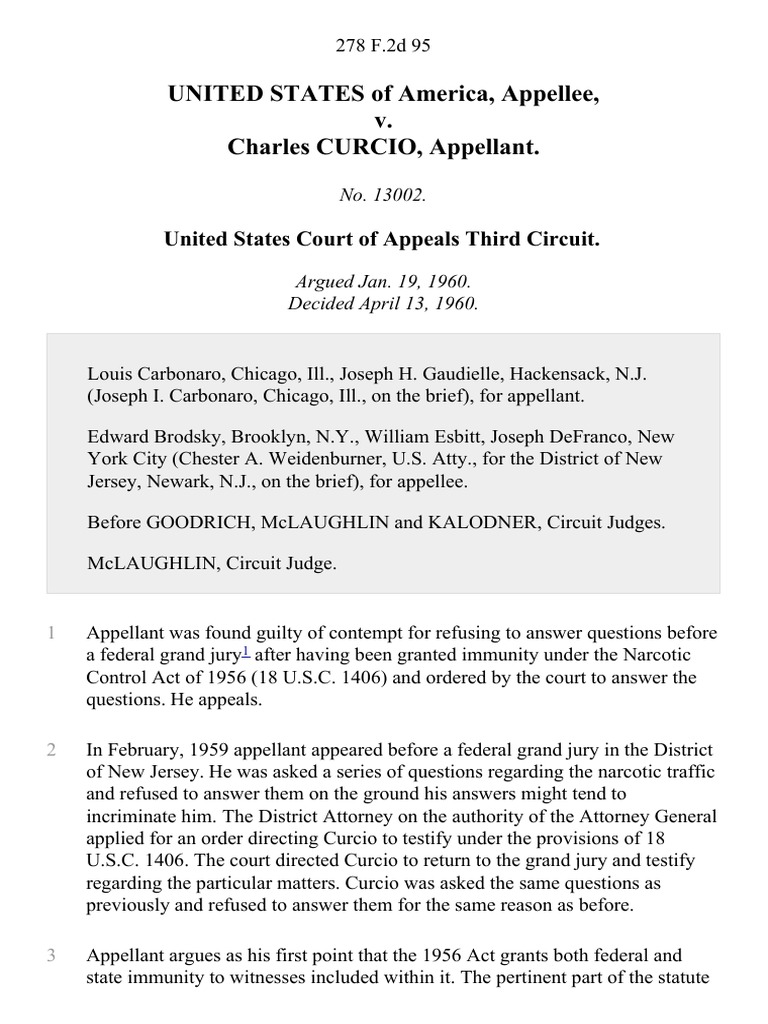 United States v. Charles Curcio, 278 F.2d 95, 3rd Cir. (1960) | PDF ...