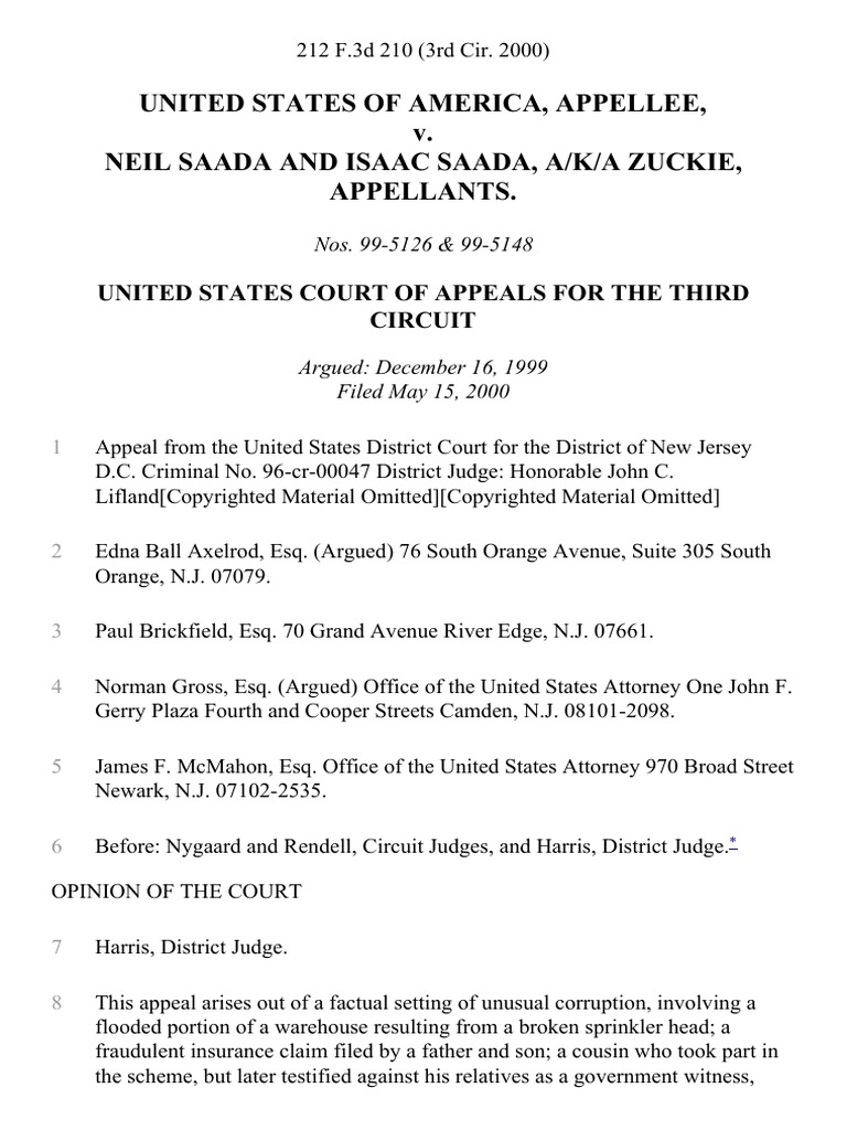 United States v. Neil Saada and Isaac Saada, A/K/A Zuckie, 212 F.3d 210 ...