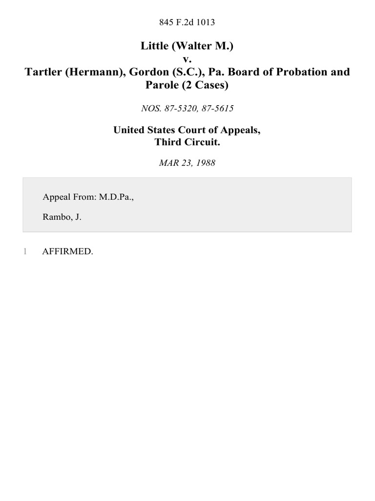 Little (Walter M.) v. Tartler (Hermann), Gordon (S.C.), Pa. Board of Probation and Parole (2 ...
