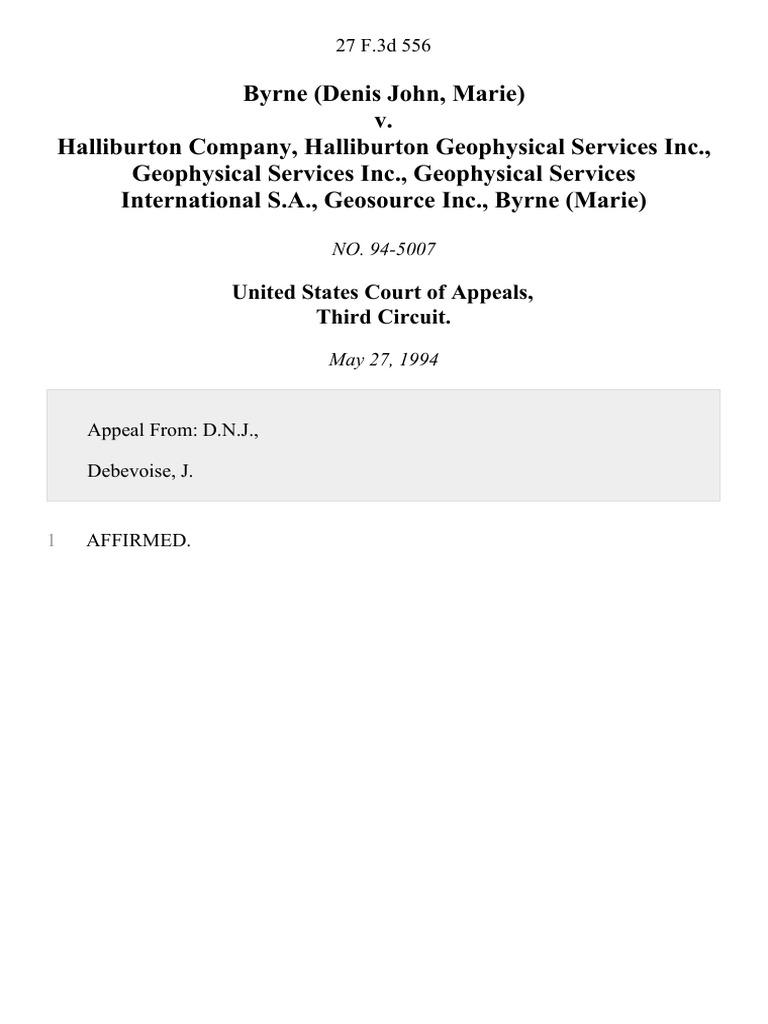 Byrne (Denis John, Marie) v. Halliburton Company, Halliburton ...