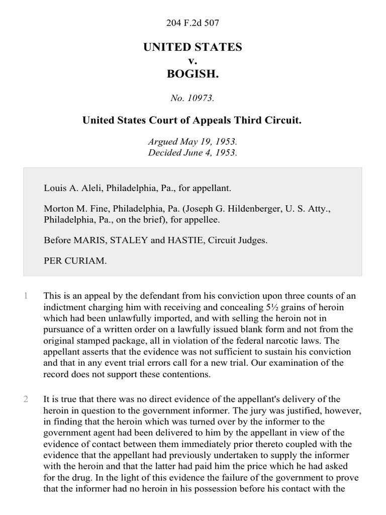 United States v. Bogish, 204 F.2d 507, 3rd Cir. (1953) | PDF