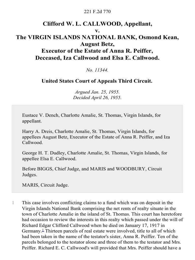 Clifford W. L. Callwood v. The Virgin Islands National Bank, Osmond ...