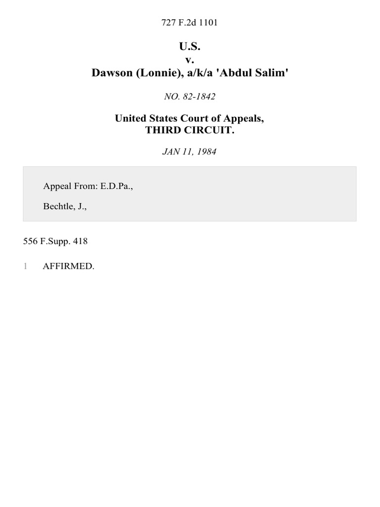 United States v. Dawson (Lonnie), A/K/A 'Abdul Salim', 727 F.2d 1101 ...