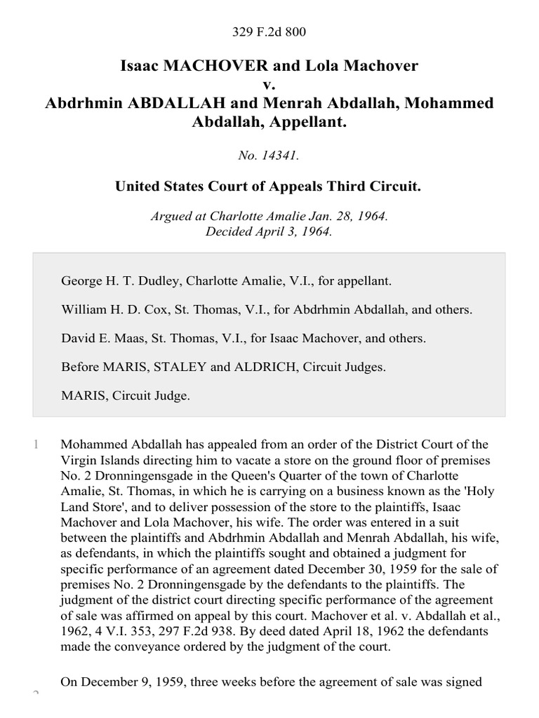 Isaac MacHover and Lola MacHover v. Abdrhmin Abdallah and Menrah ...