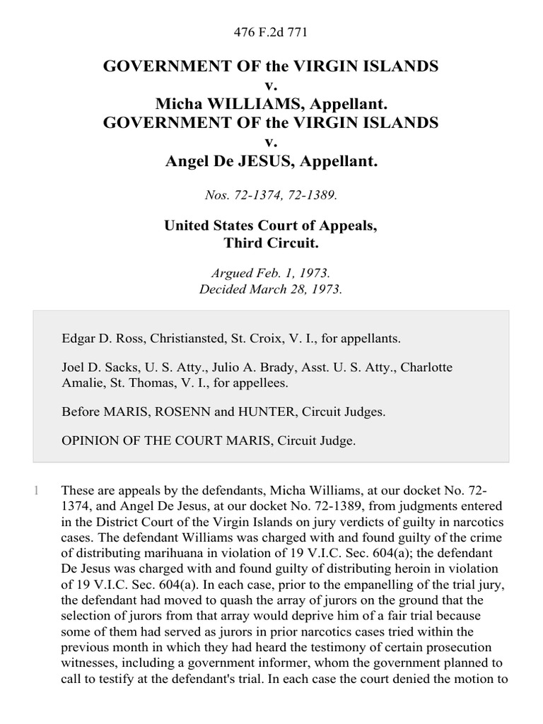 Government of The Virgin Islands v. Micha Williams, Government of The ...