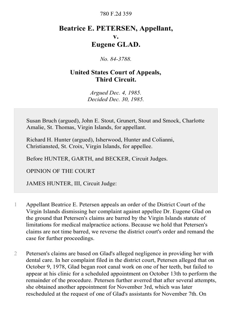 Beatrice E. Petersen v. Eugene Glad, 780 F.2d 359, 3rd Cir. (1985 ...