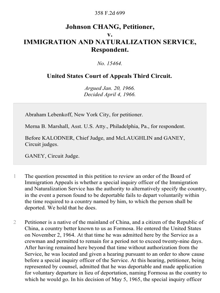 Johnson Chang v. Immigration and Naturalization Service, 358 F.2d 699 ...