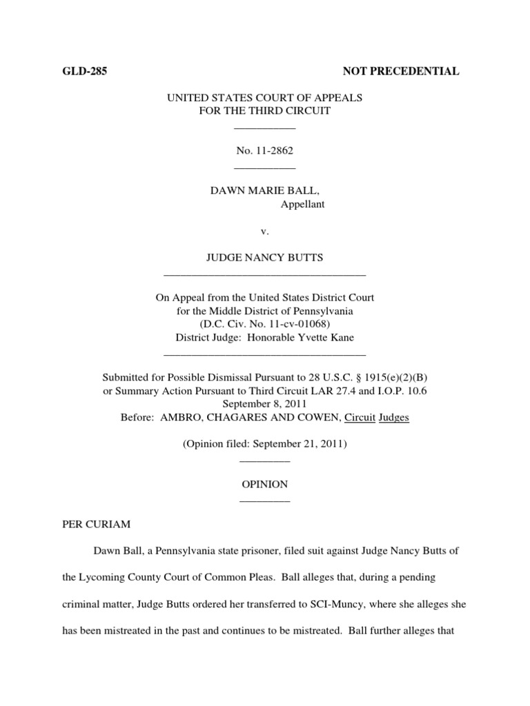 Dawn Ball v. Nancy Butts, 3rd Cir. (2011) | PDF