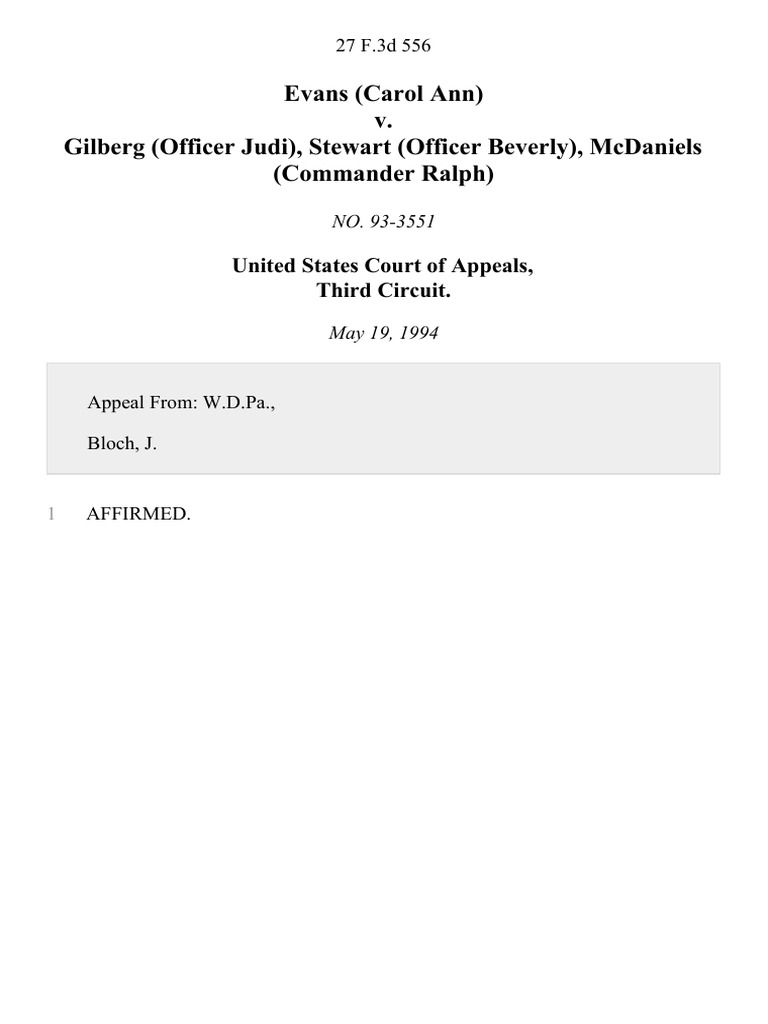 Evans (Carol Ann) v. Gilberg (Officer Judi), Stewart (Officer Beverly ...