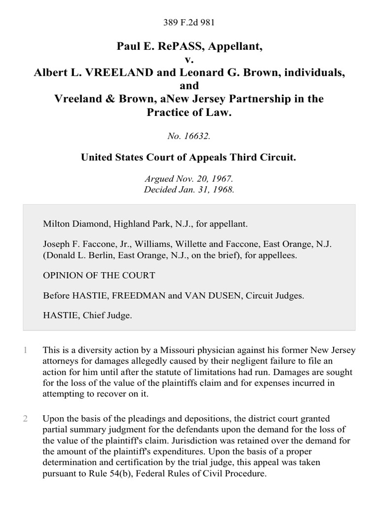 Paul E. Repass v. Albert L. Vreeland and Leonard G. Brown, Individuals ...