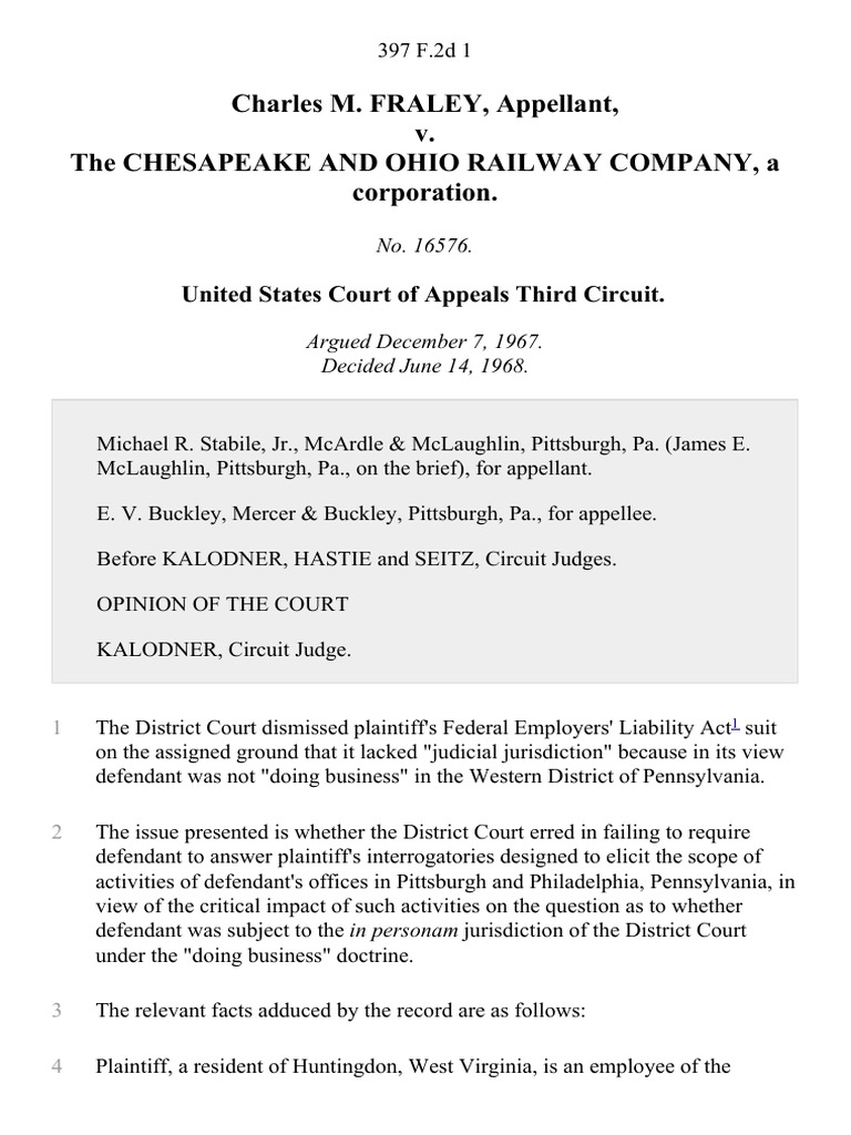 Charles M. Fraley v. The Chesapeake and Ohio Railway Company, A ...
