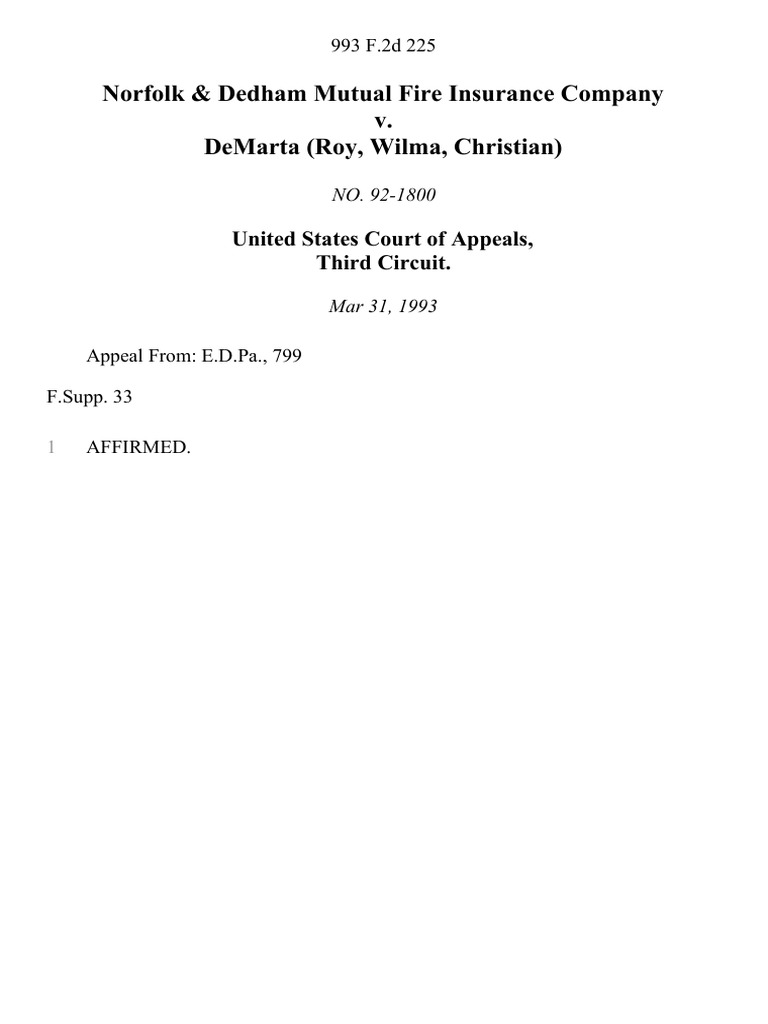 Norfolk & Dedham Mutual Fire Insurance Company v. Demarta (Roy, Wilma ...