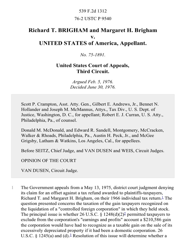 Richard T. Brigham and Margaret H. Brigham v. United States, 539 F.2d ...