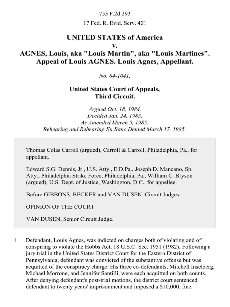 United States v. Agnes, Louis, AKA "Louis Martin", AKA "Louis Martines ...