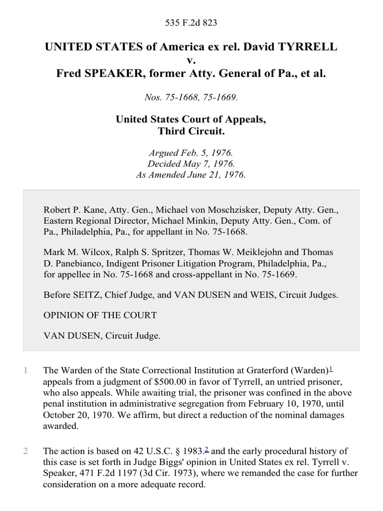 United States of America Ex Rel. David Tyrrell v. Fred Speaker, Former ...