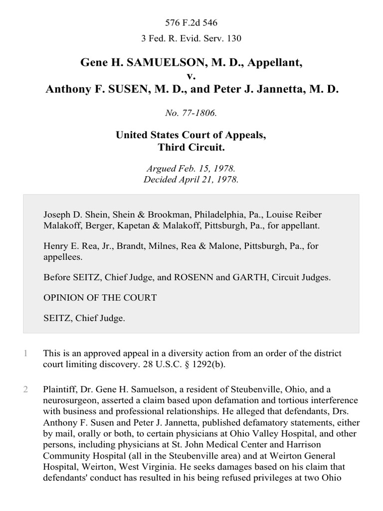 Gene H. Samuelson, M. D. v. Anthony F. Susen, M. D., and Peter J ...