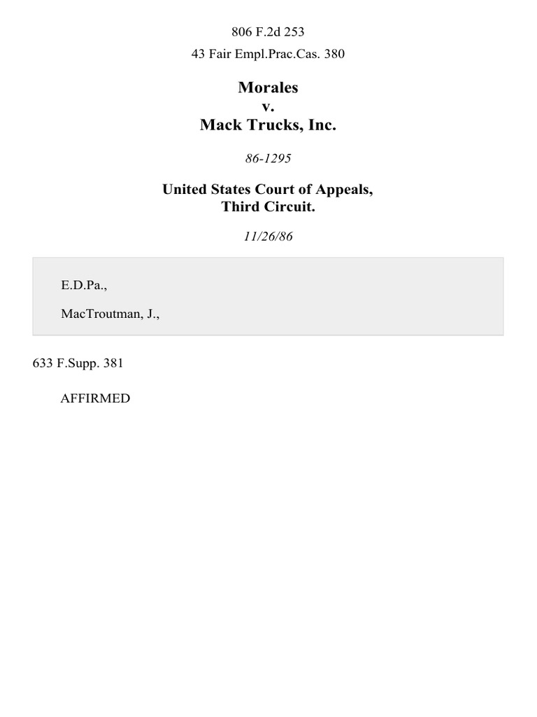 Morales v. Mack Trucks, Inc, 806 F.2d 253, 3rd Cir. (1986) | PDF