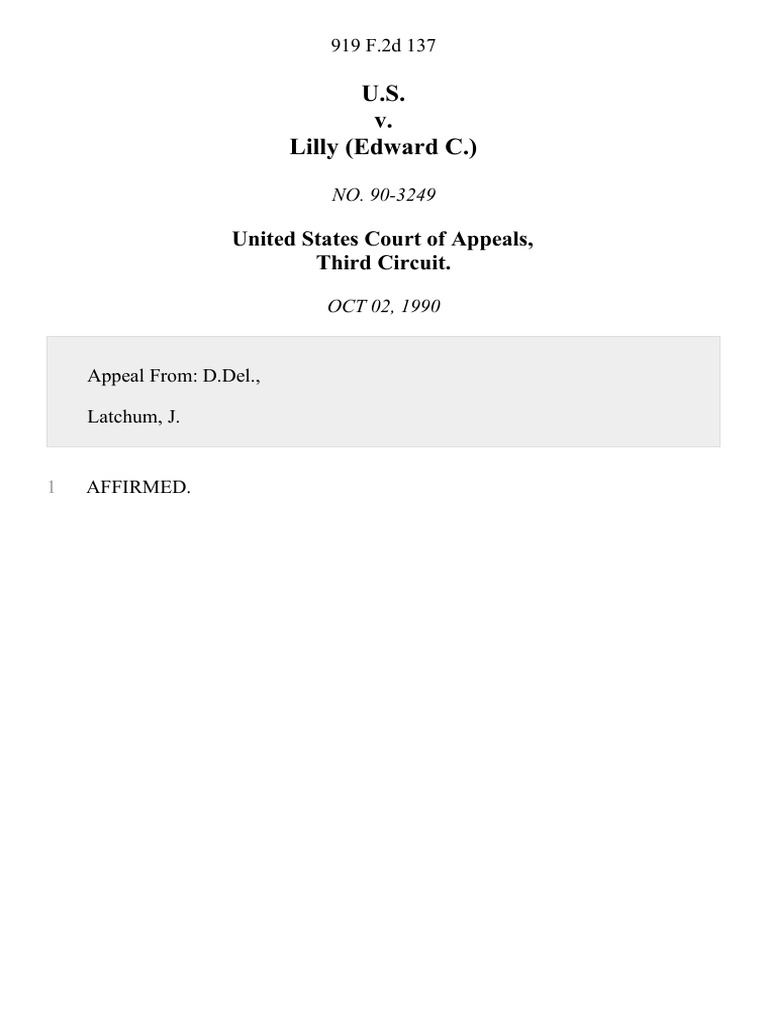 United States v. Lilly (Edward C.), 919 F.2d 137, 3rd Cir. (1990) | PDF