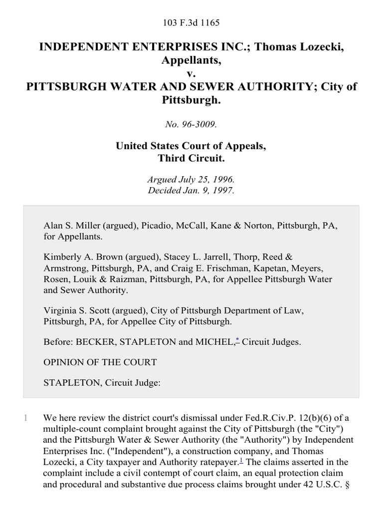 Independent Enterprises v. Pittsburgh Water Authority | PDF ...
