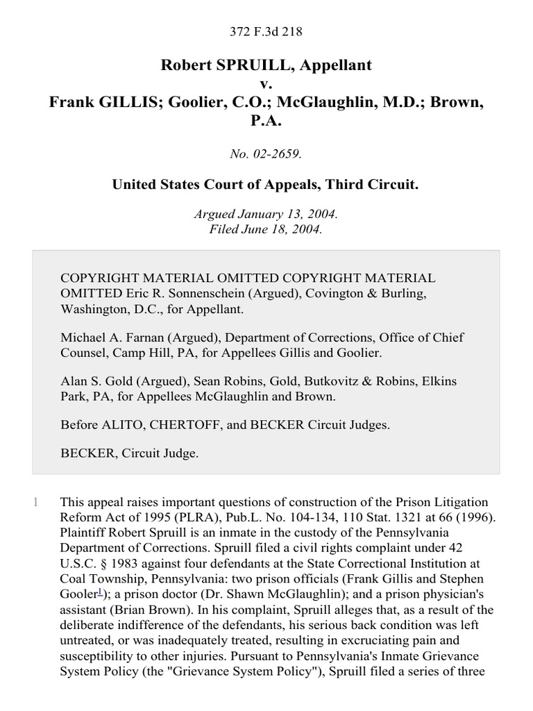 Robert Spruill v. Frank Gillis Goolier, C.O. McGlaughlin M.D. Brown, P ...