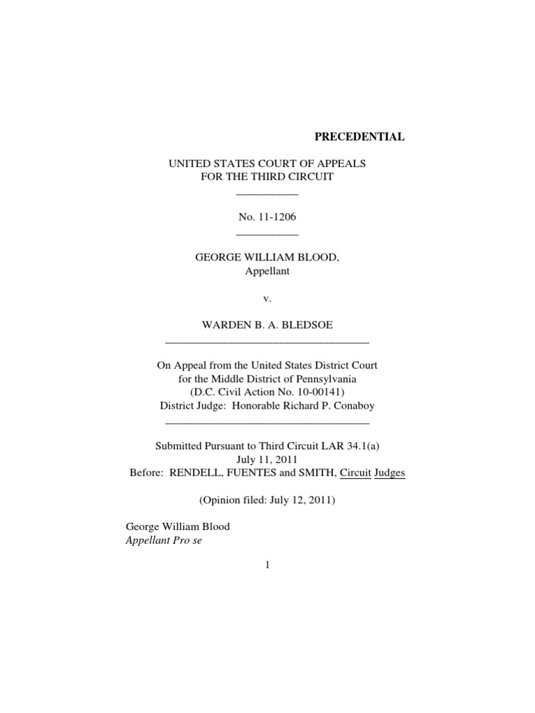 George Blood v. B. Bledsoe, 3rd Cir. (2011) | PDF | United States ...