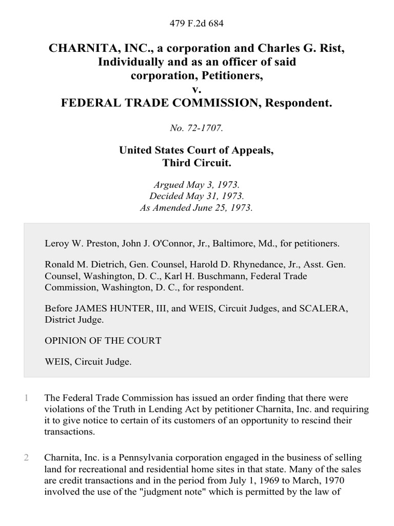 Charnita, Inc., A Corporation and Charles G. Rist, Individually and As ...